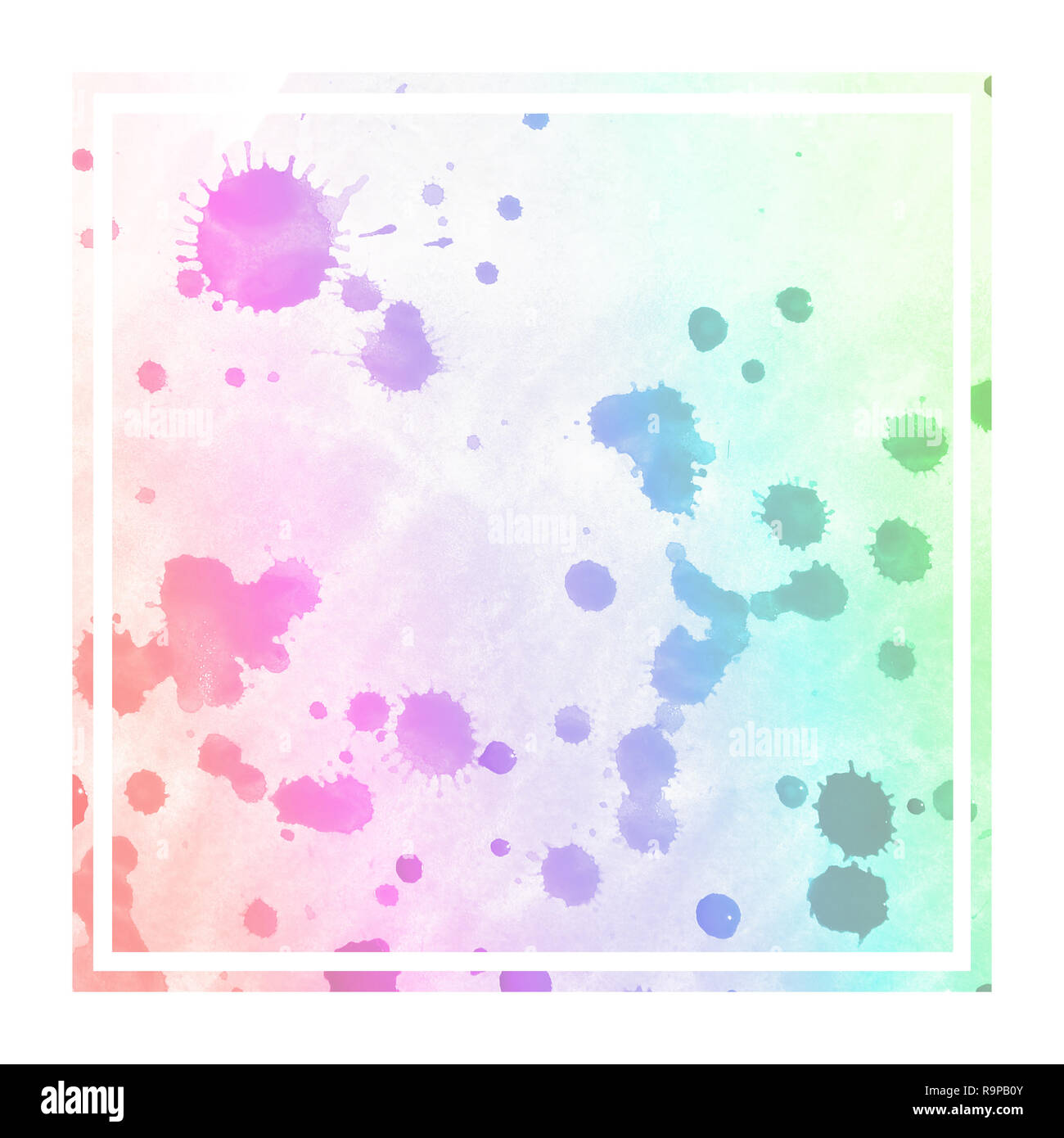 Multicolored hand drawn watercolor rectangular frame background texture ...