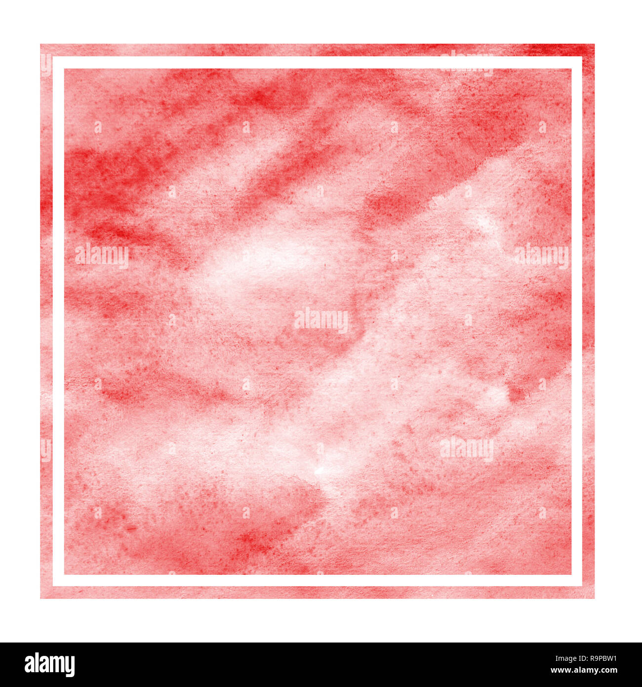 Red hand drawn watercolor rectangular frame background texture with ...