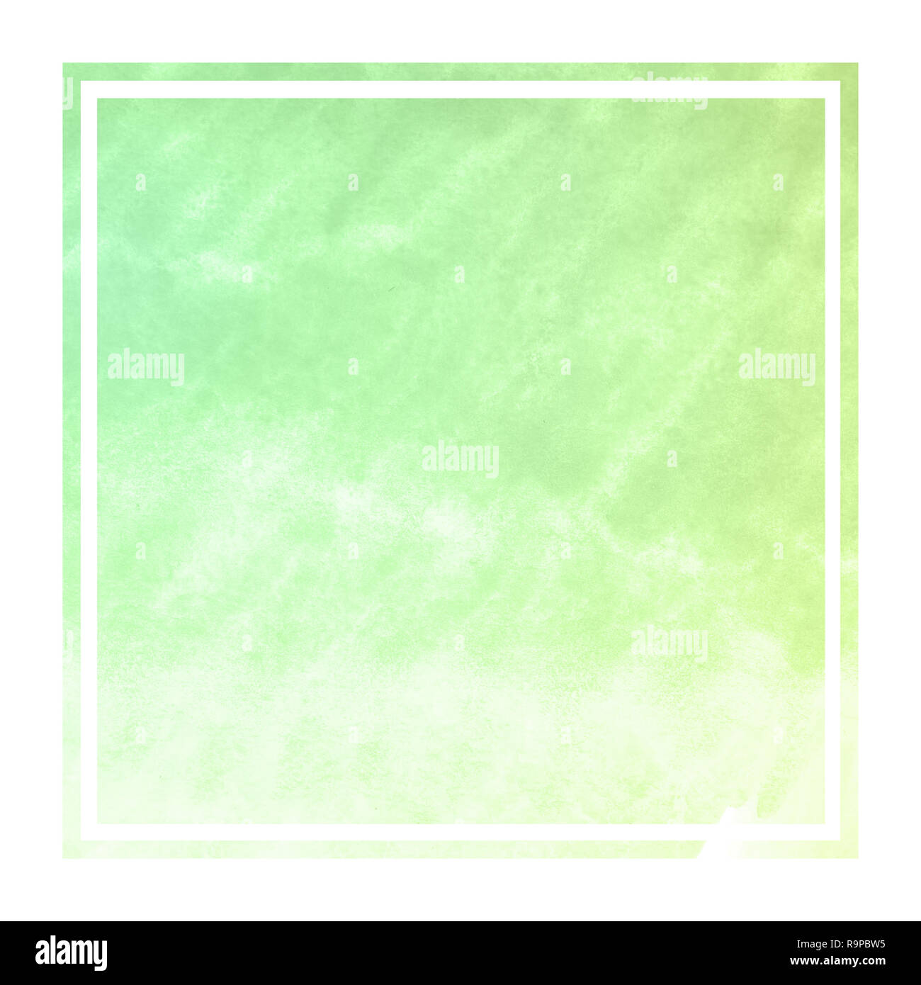Green hand drawn watercolor rectangular frame background texture with ...