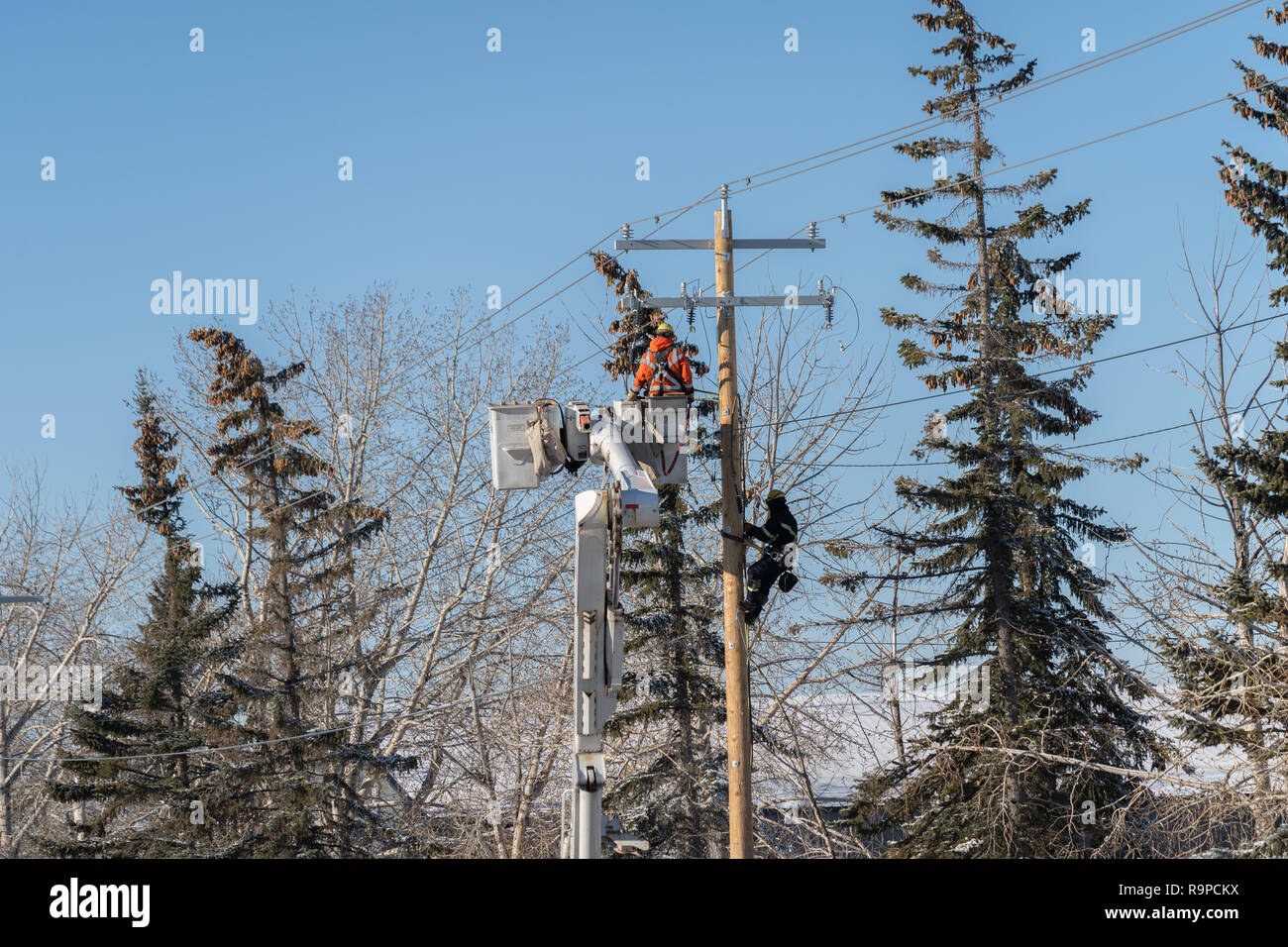 November 17 2018 - Calgary, Alberta, Canada - Enmax Repair Crew Working ...