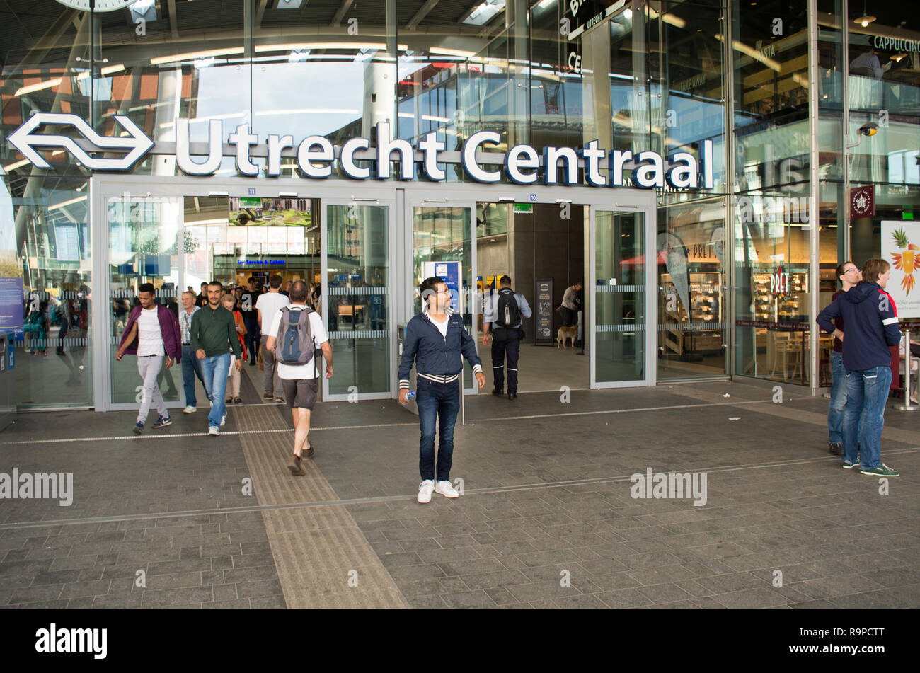 Utrecht, Netherlands - October 13, 2018: People walking in and out in ...