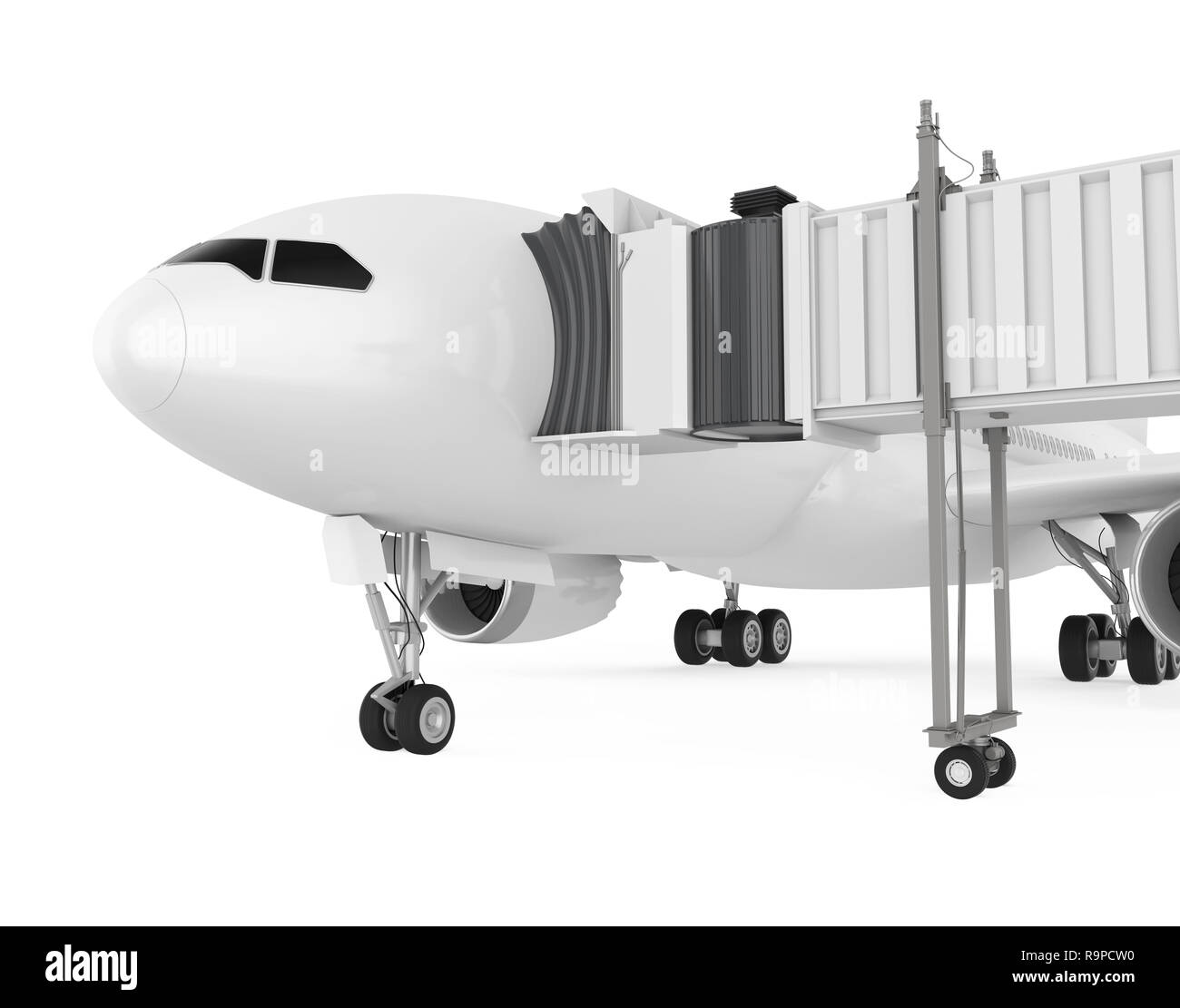 Airplane with Jet Bridge Isolated Stock Photo - Alamy