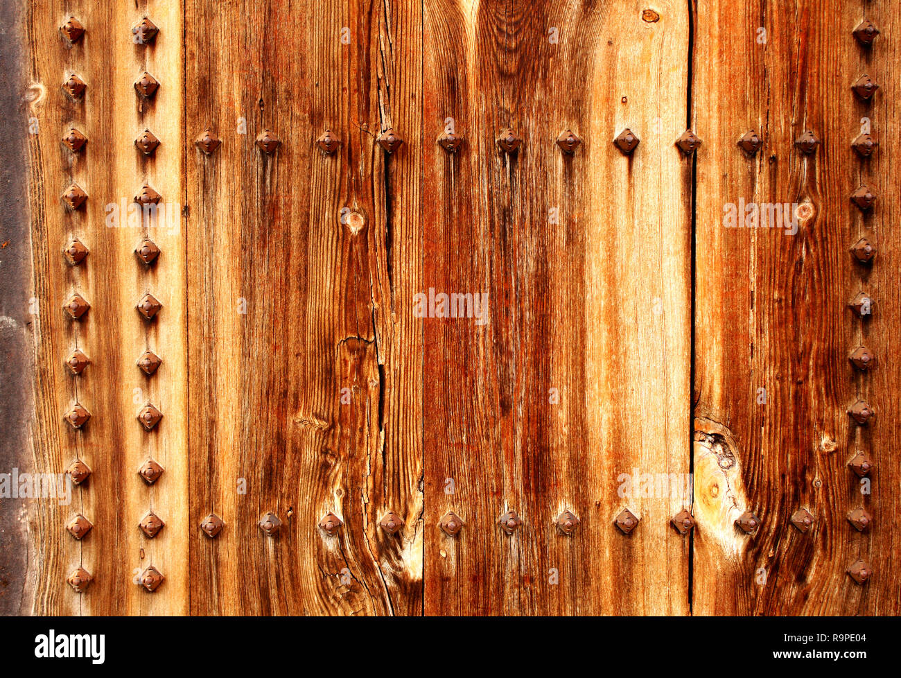 Texture of ancient wood with rivets Stock Photo - Alamy