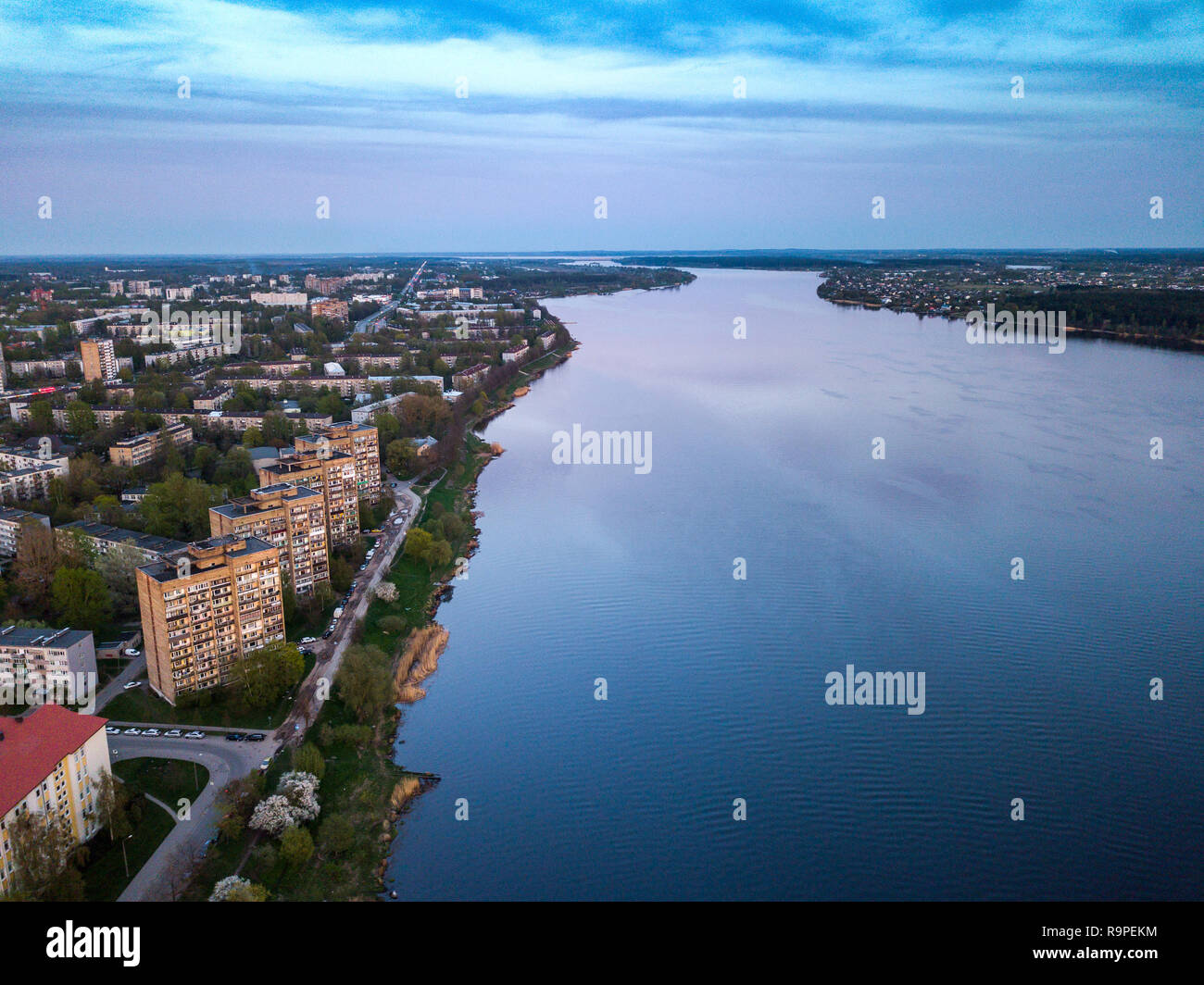 View from above to Kengarags district.Sunset in Riga, Latvija Stock ...