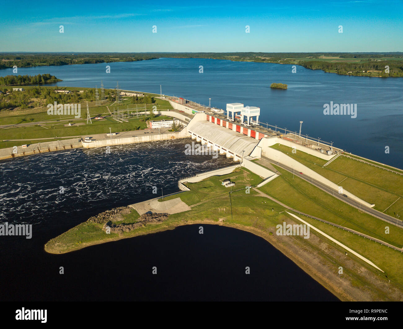 Daugava river, plavinas. Hydroelectric power station in Latvia Stock ...