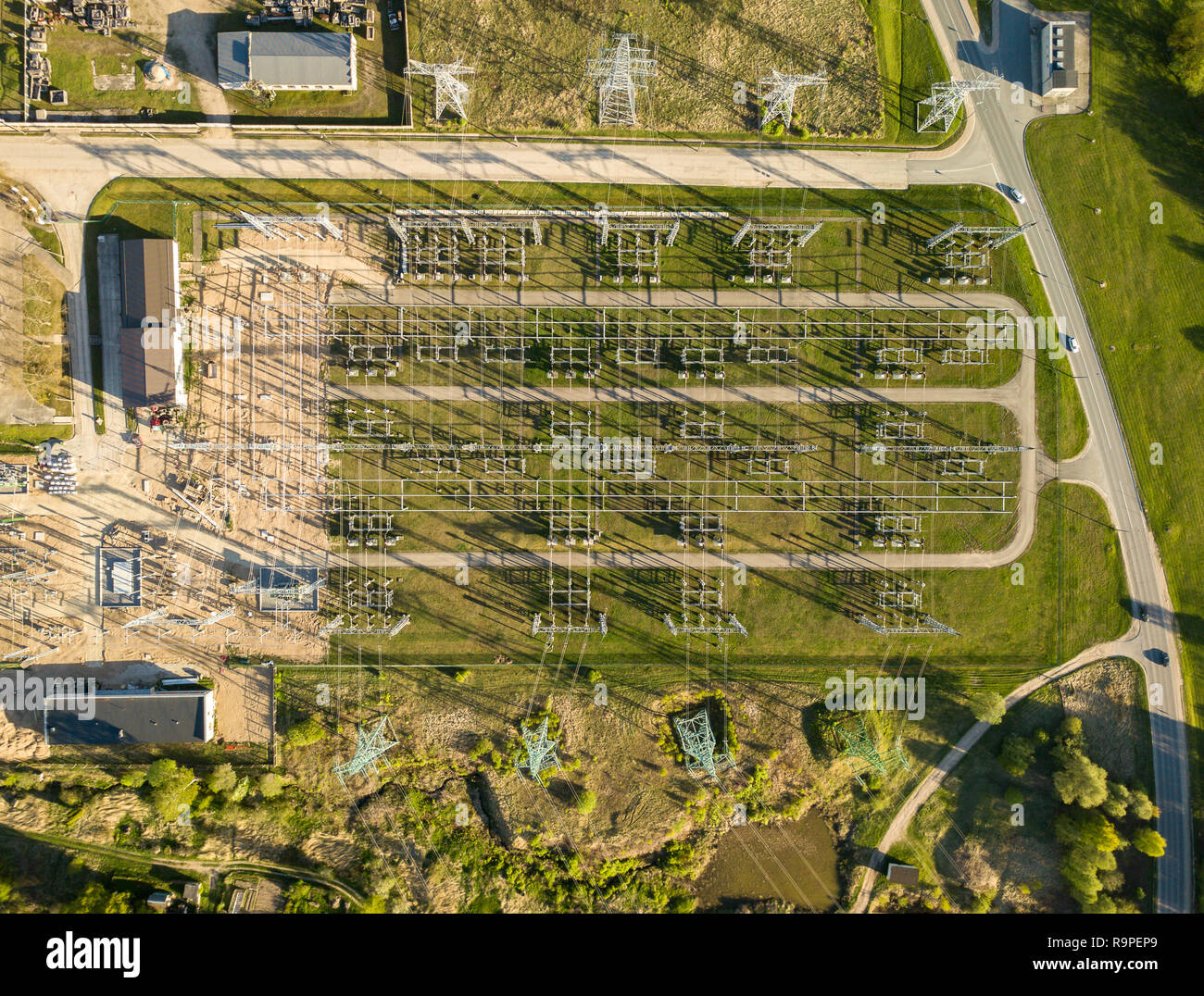 Electrical power station, wires. Aerial view from drone Stock Photo - Alamy