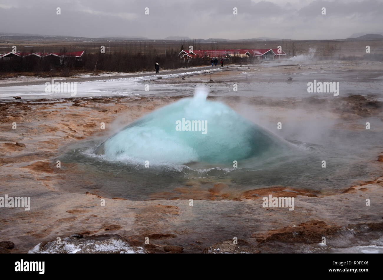 Strokkur geyser eruption in the South-western part of Iceland, in the ...