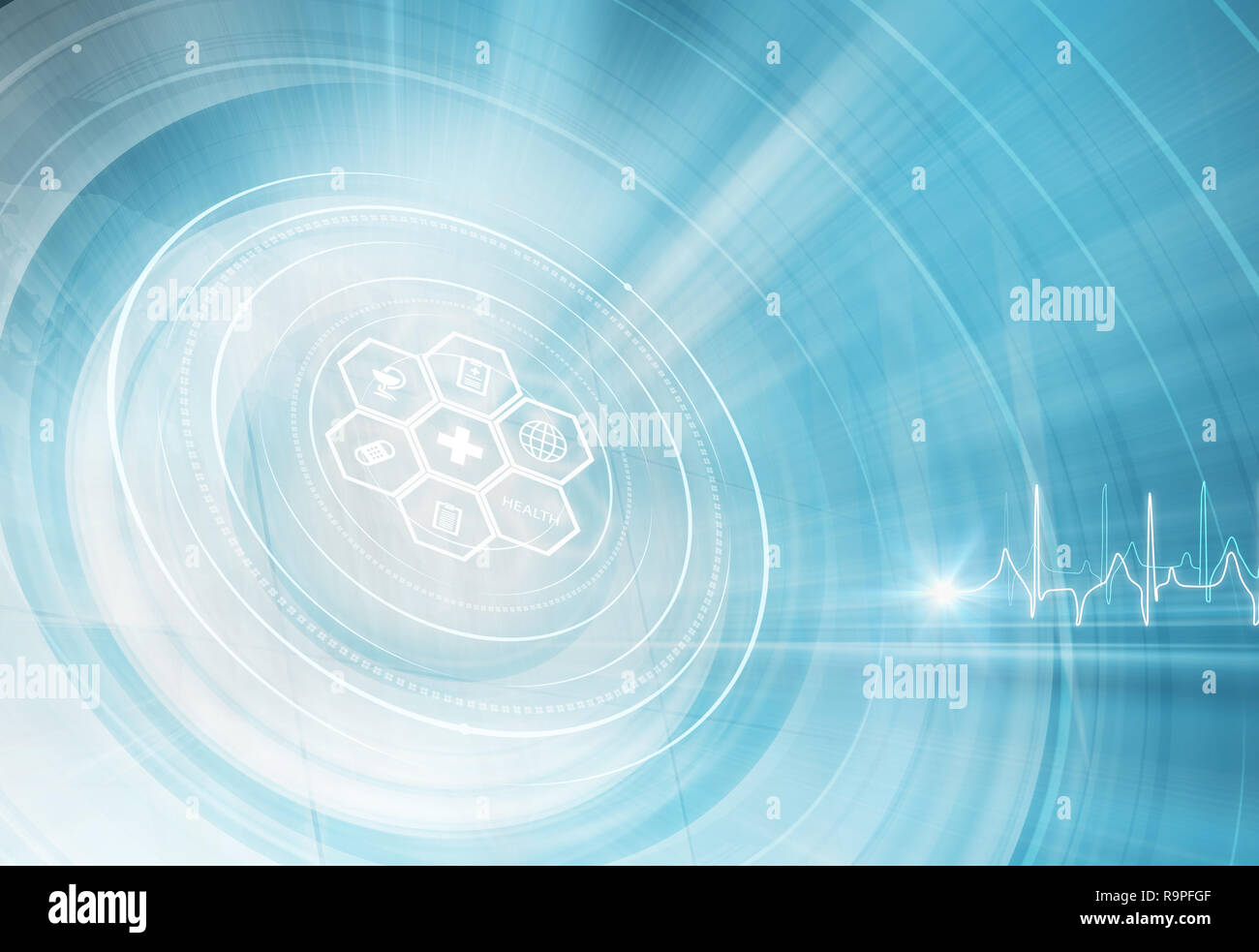 Graphical abstract health care background, circular curve lines with ...