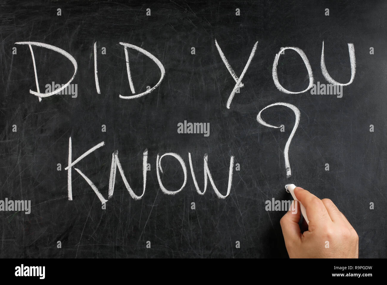 Hand writing Did you know question on blackboard or chalkboard Stock ...