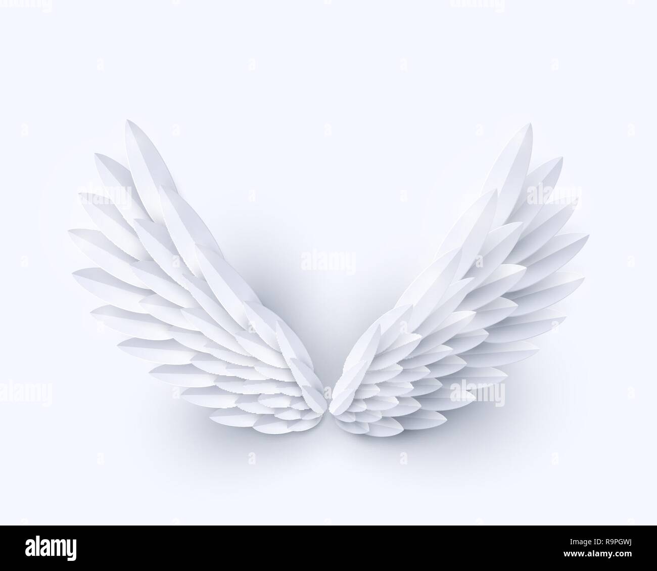Vector 3d white realistic layered paper cut angel wings Stock Vector ...