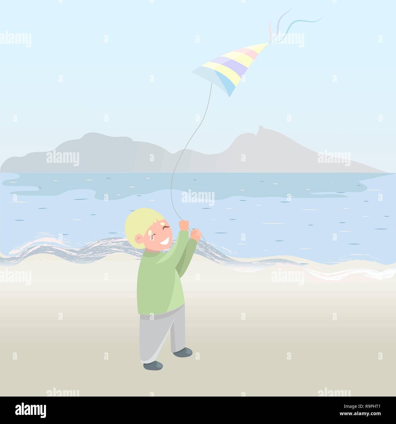 Blonde preschool boy happy smiling and playing with toy kite Stock ...