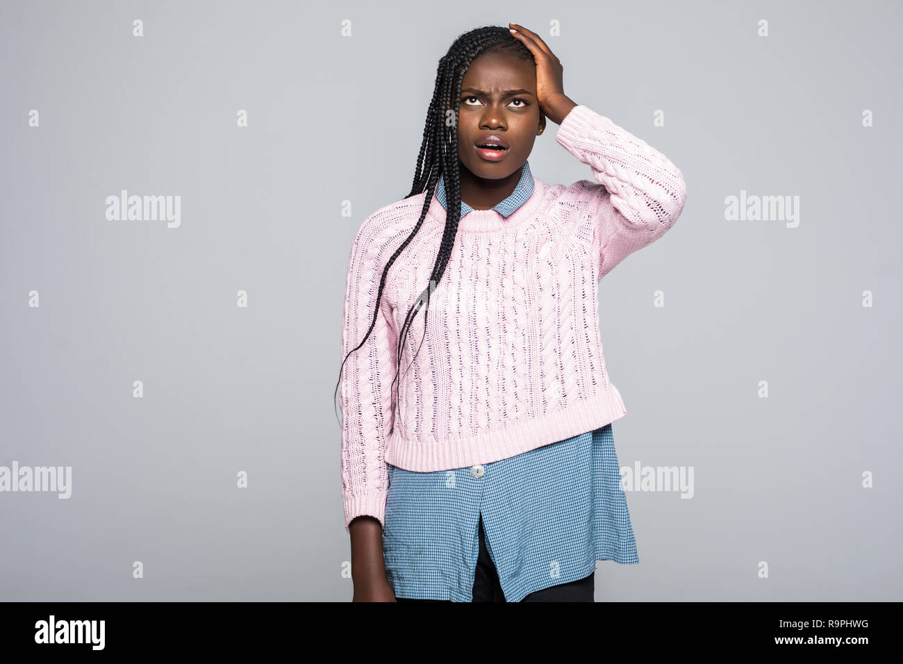 Closeup portrait upset african woman, slapping hand on head having duh ...