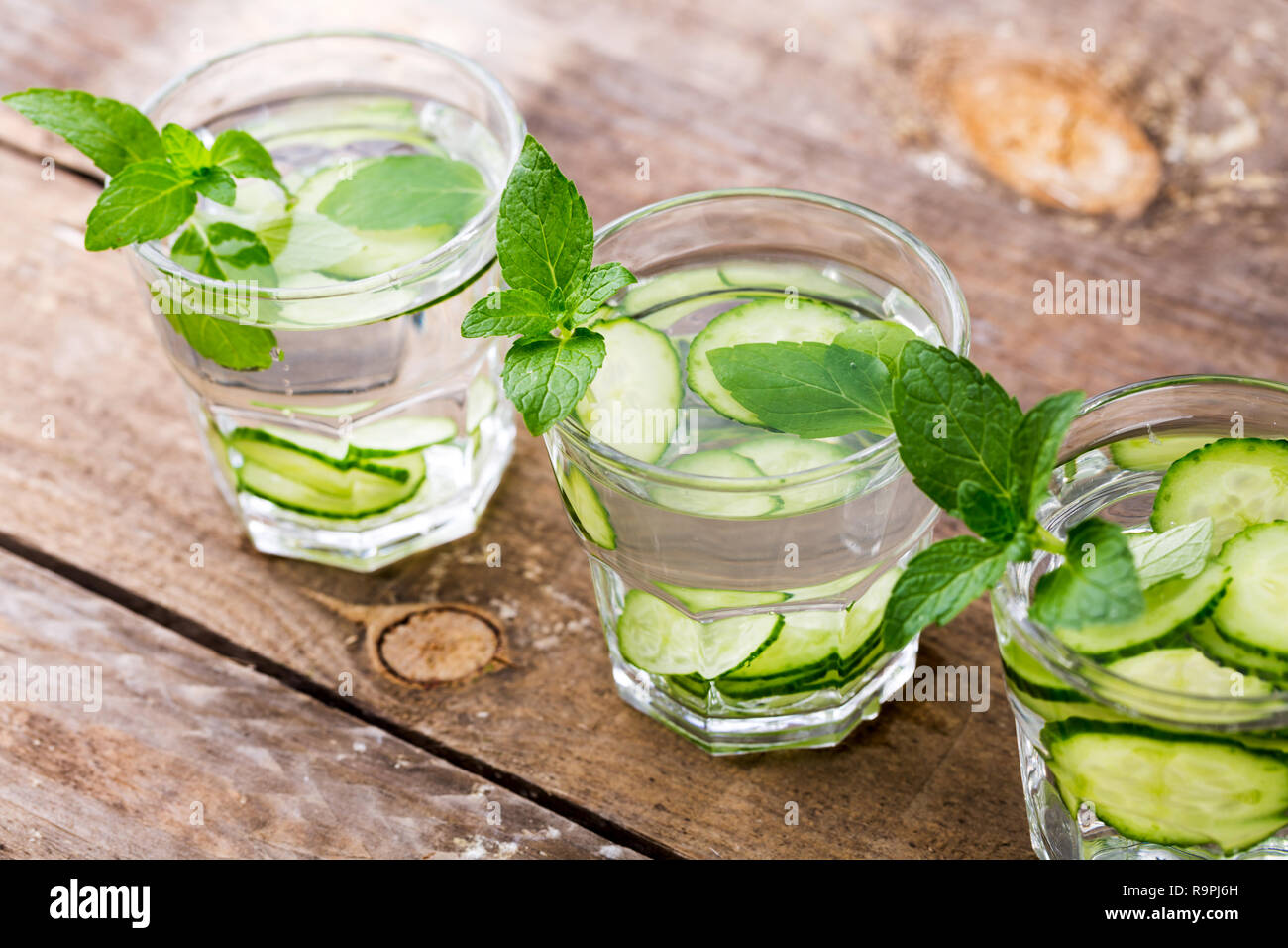 Cucumber water. Summer cool water with mint on table Stock Photo - Alamy