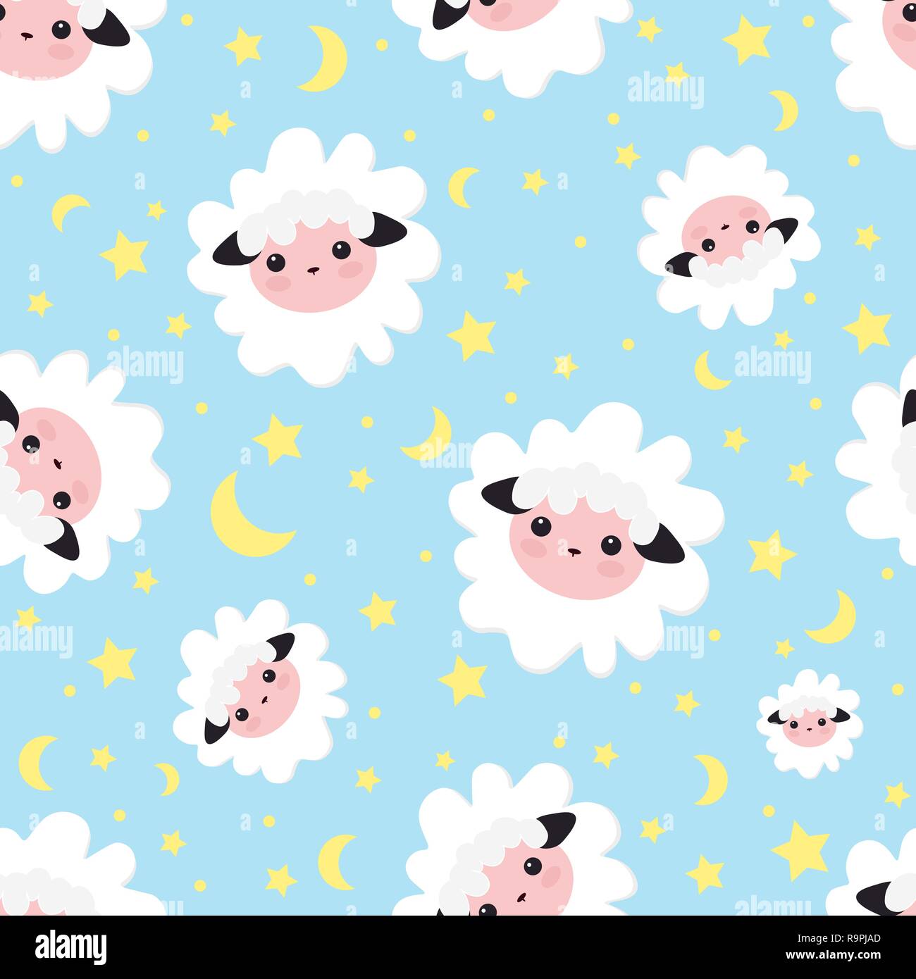 Sleeping dreams pattern. vector illustration seamless sheep animal ...
