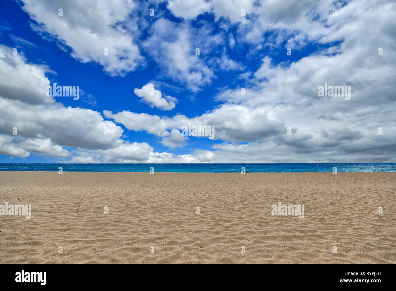 Clean Empty Beach Shot with Sky Clouds and Sand in Maui Hawaii Stock ...