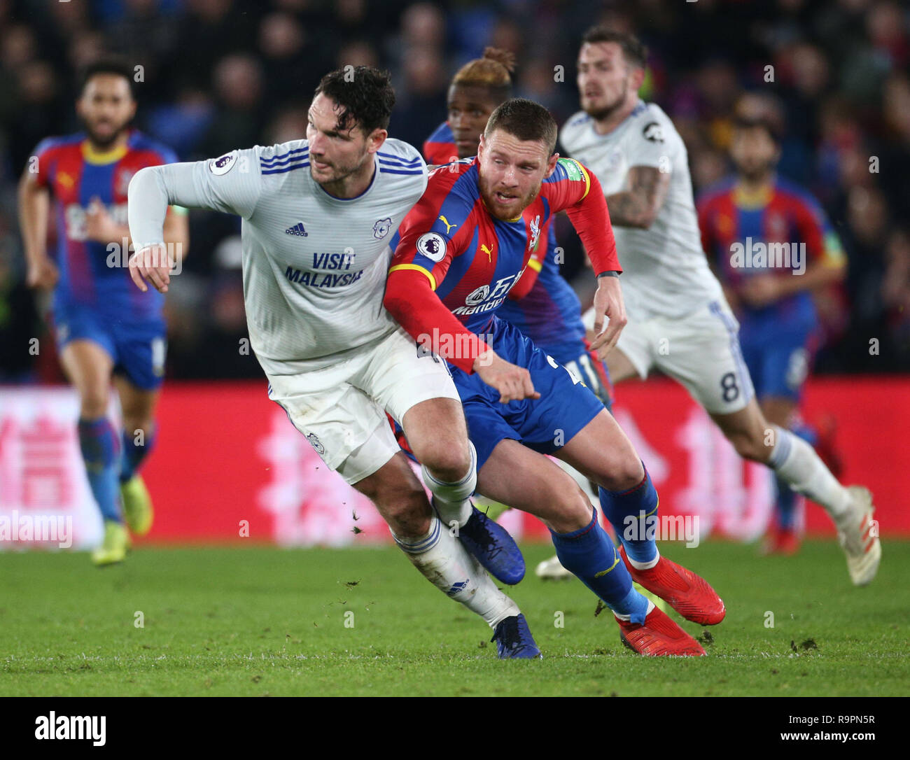 Cardiff City's Sean Morrison (left) and Crystal Palace's Connor Wickham ...