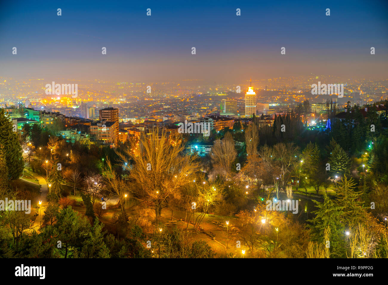 Ankara/Turkey-December 26 2018: City view(Botanical garden and Sheraton ...