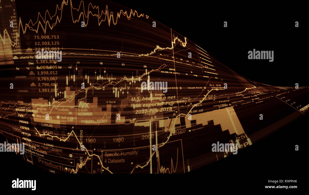 3D rendering of stock indexes in virtual space. Economic growth ...