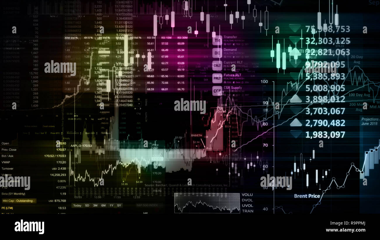 3D rendering of stock indexes in virtual space. Economic growth ...