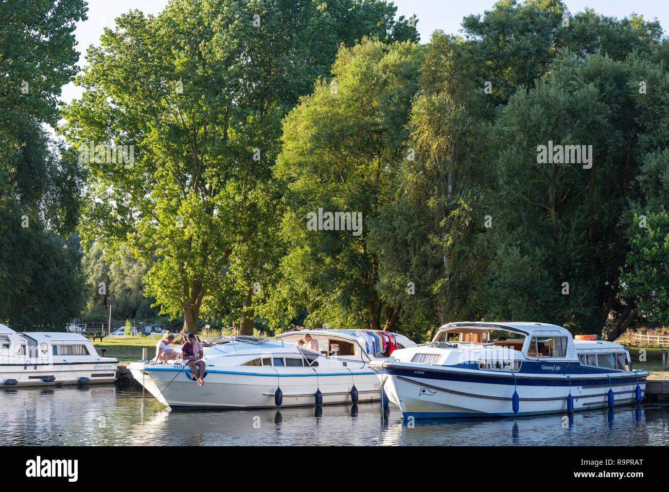 Boats moored in The Lock, Beccles, Suffolk, England, United Kingdom ...