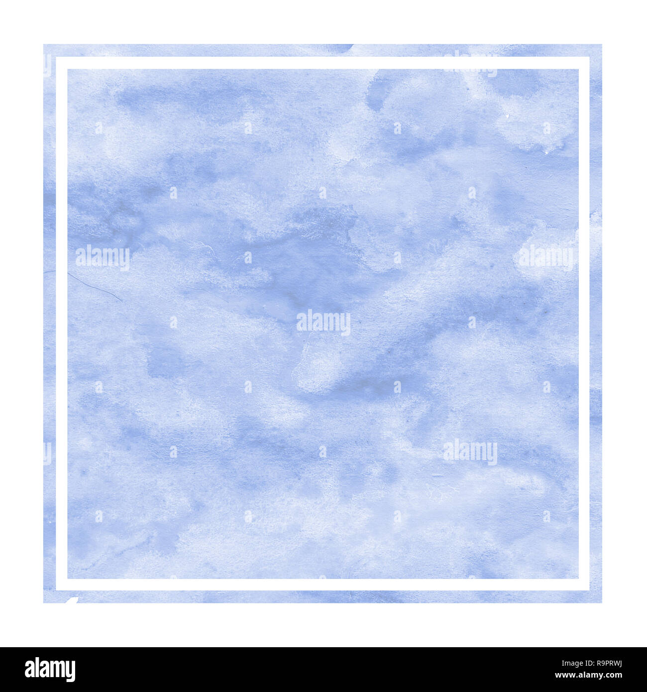 Blue hand drawn watercolor rectangular frame background texture with ...