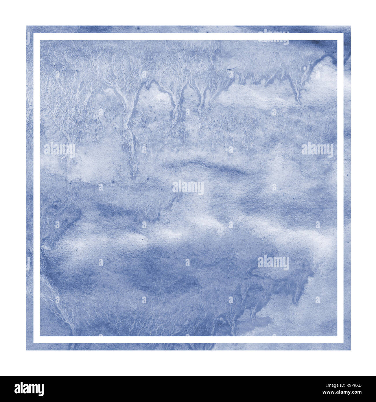 Dark blue hand drawn watercolor rectangular frame background texture ...