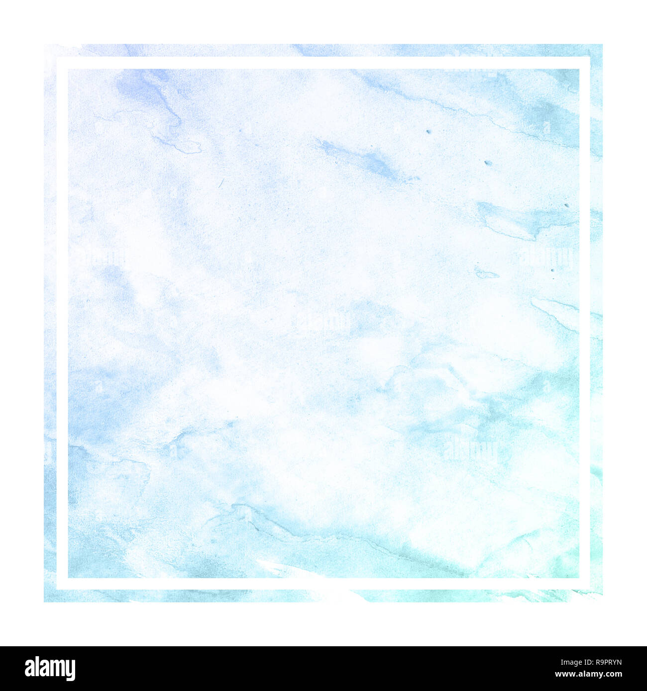 Cold blue hand drawn watercolor rectangular frame background texture ...