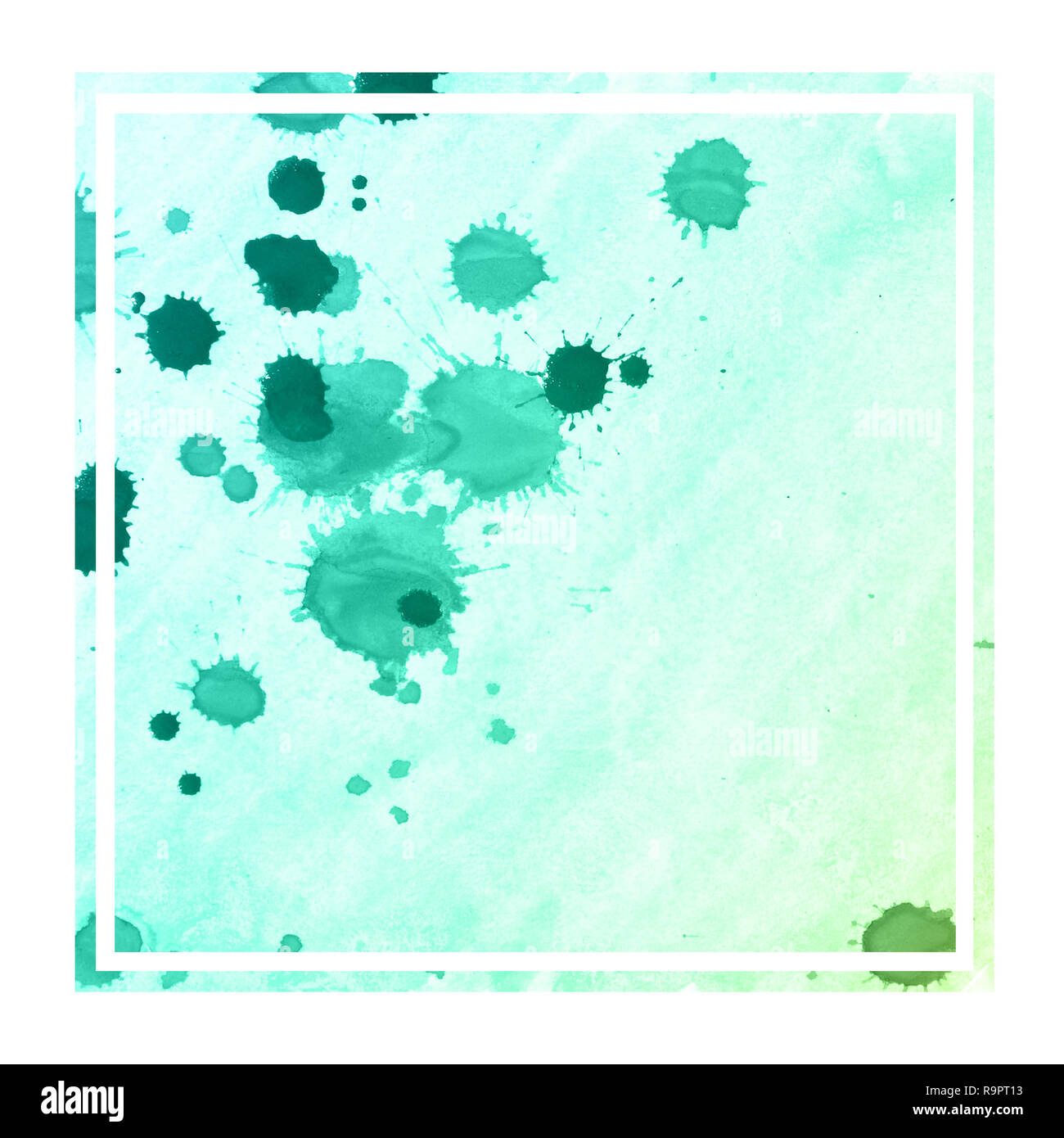 Turquoise hand drawn watercolor rectangular frame background texture ...
