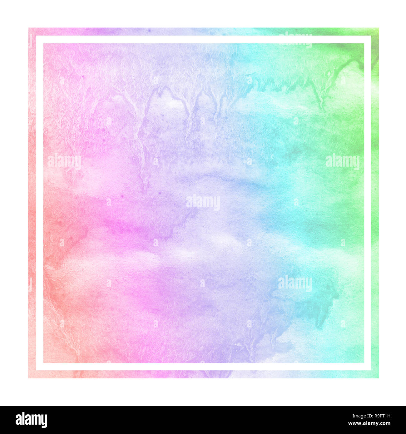 Multicolored hand drawn watercolor rectangular frame background texture ...