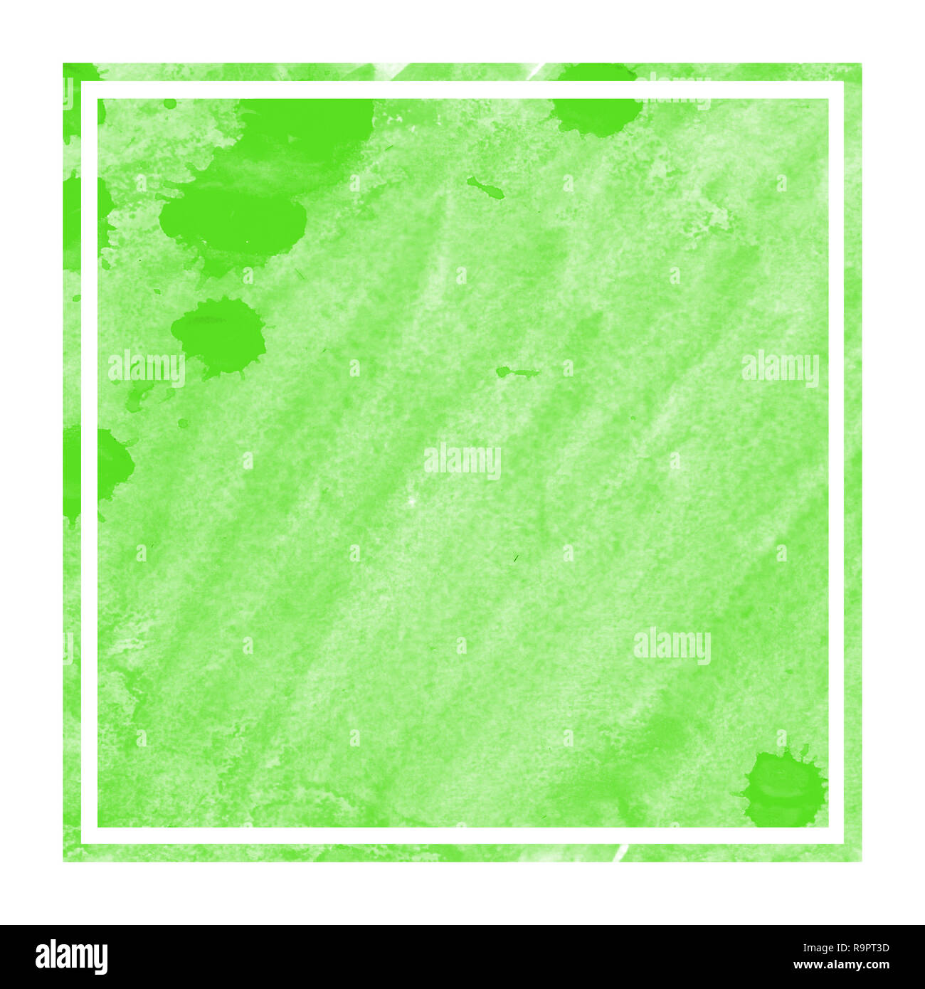 Green hand drawn watercolor rectangular frame background texture with ...