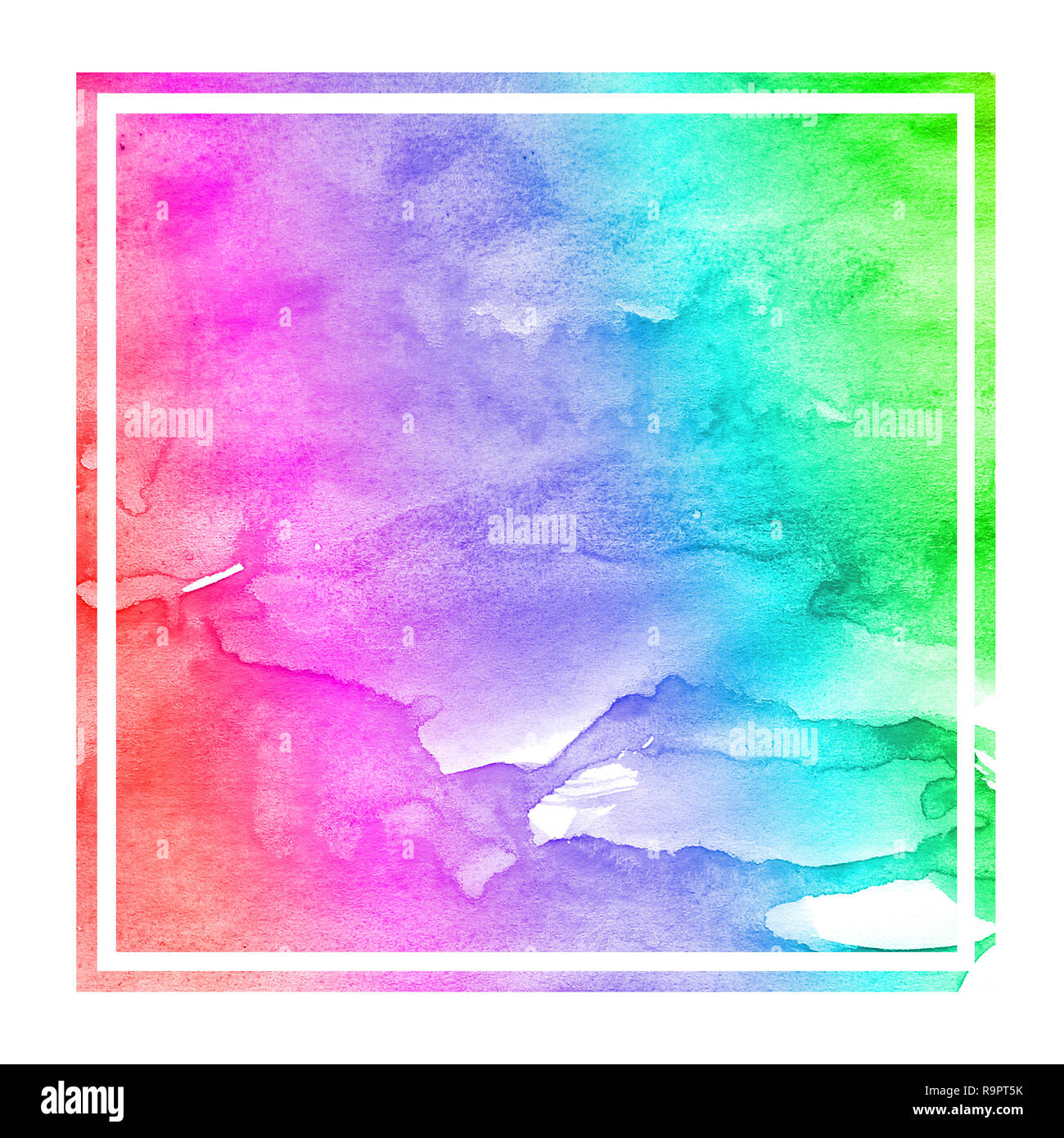Multicolored hand drawn watercolor rectangular frame background texture ...