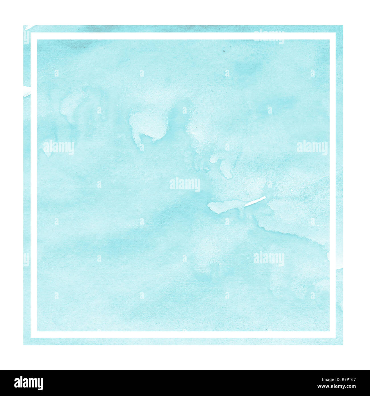 Light blue hand drawn watercolor rectangular frame background texture ...