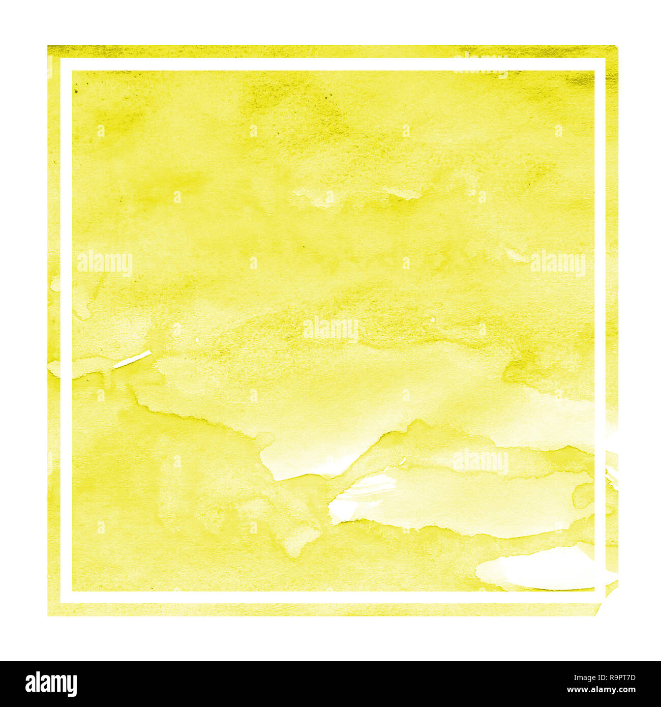 Yellow hand drawn watercolor rectangular frame background texture with ...