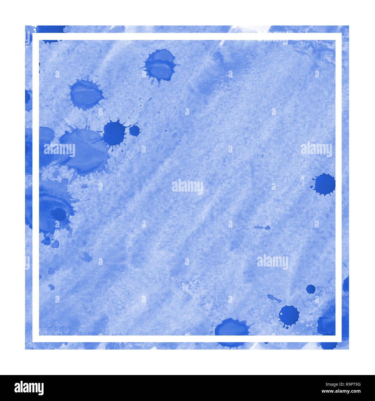 Blue hand drawn watercolor rectangular frame background texture with ...