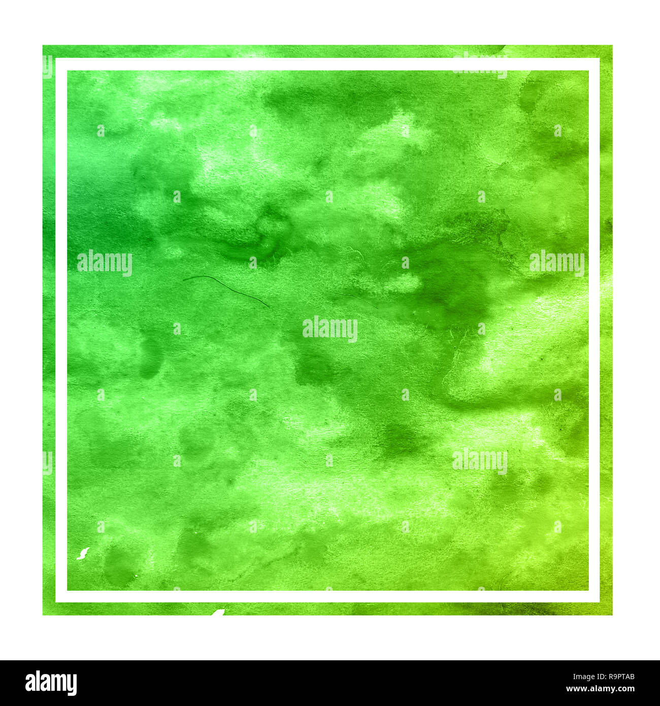 Green hand drawn watercolor rectangular frame background texture with ...
