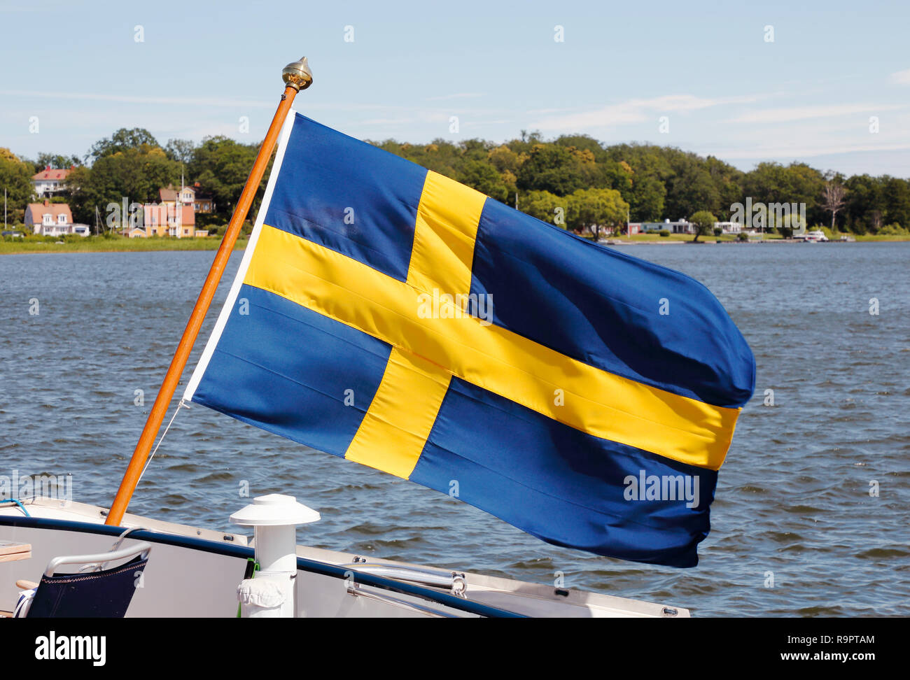 Close-up of a Swedish flag in the aft of a boat Stock Photo - Alamy