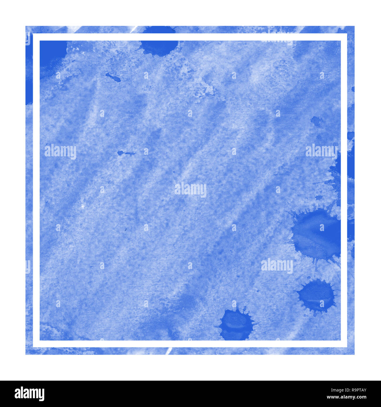 Blue hand drawn watercolor rectangular frame background texture with ...