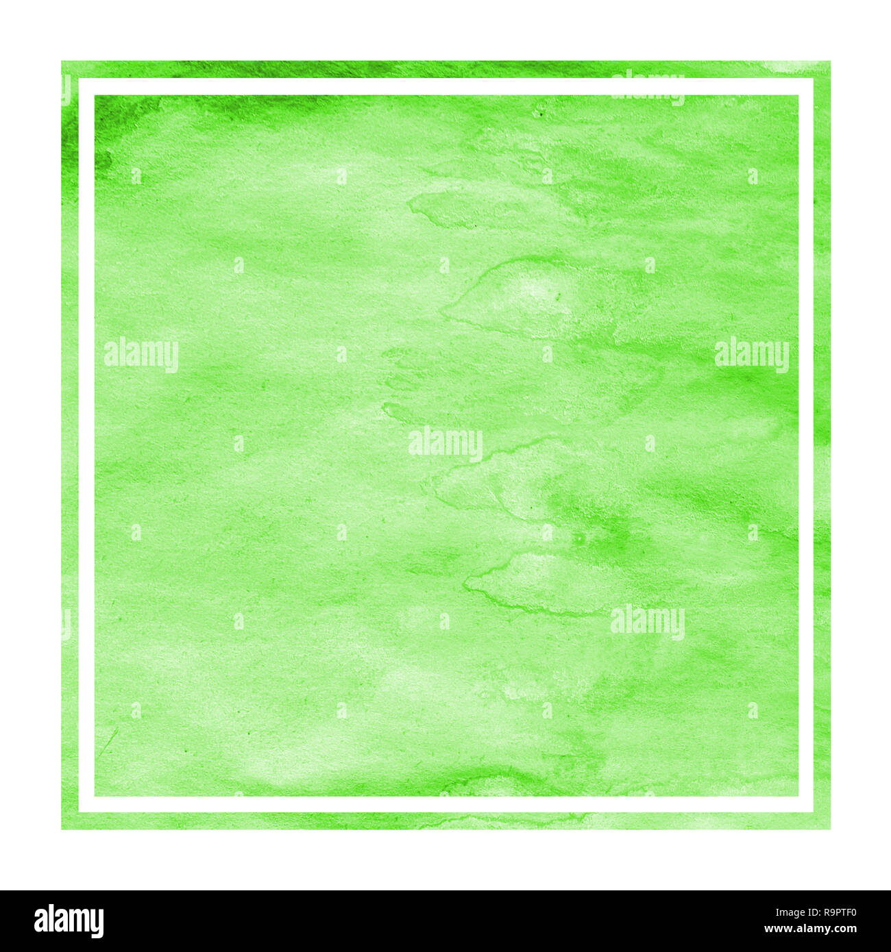 Green hand drawn watercolor rectangular frame background texture with ...