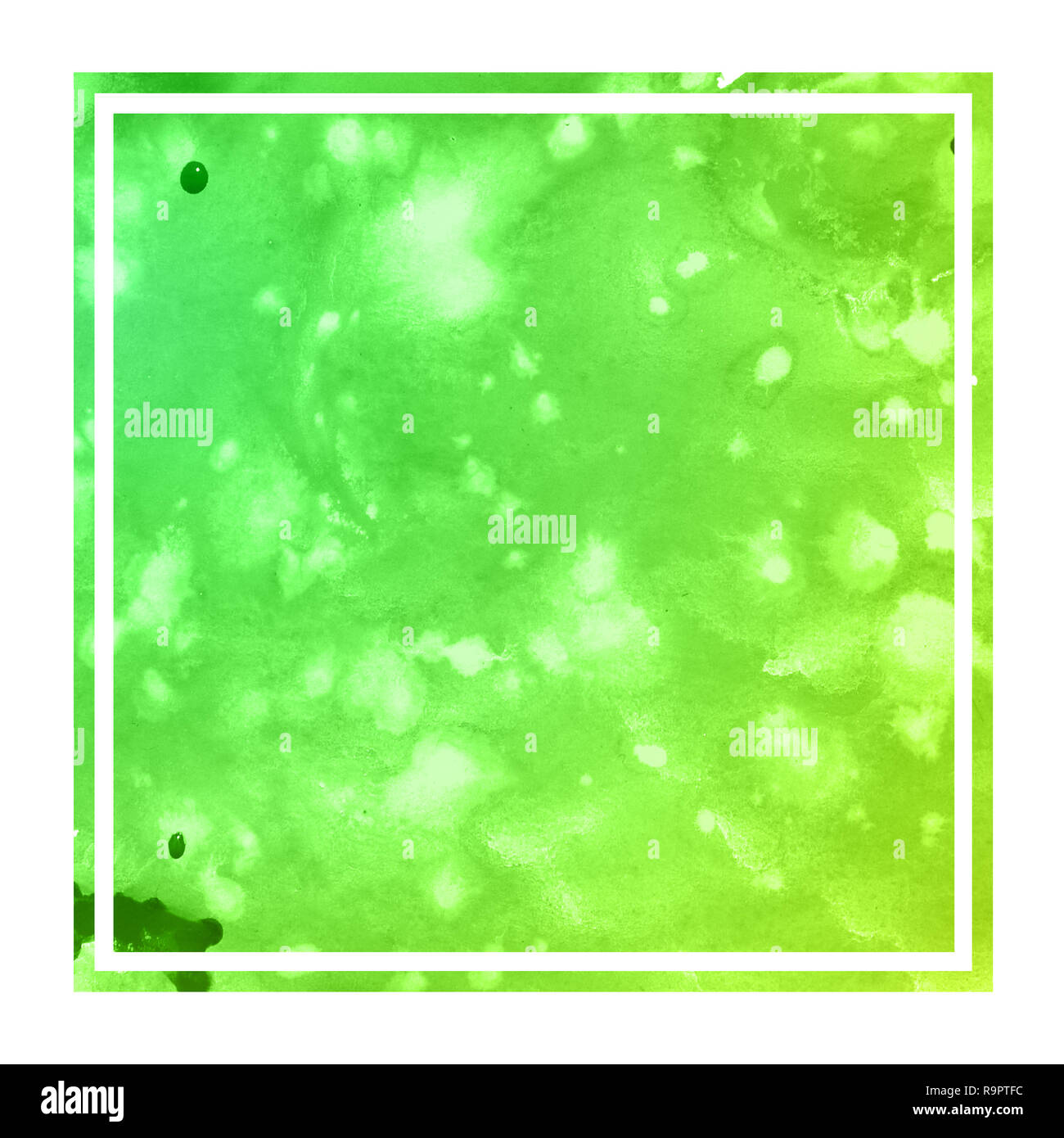 Green hand drawn watercolor rectangular frame background texture with ...