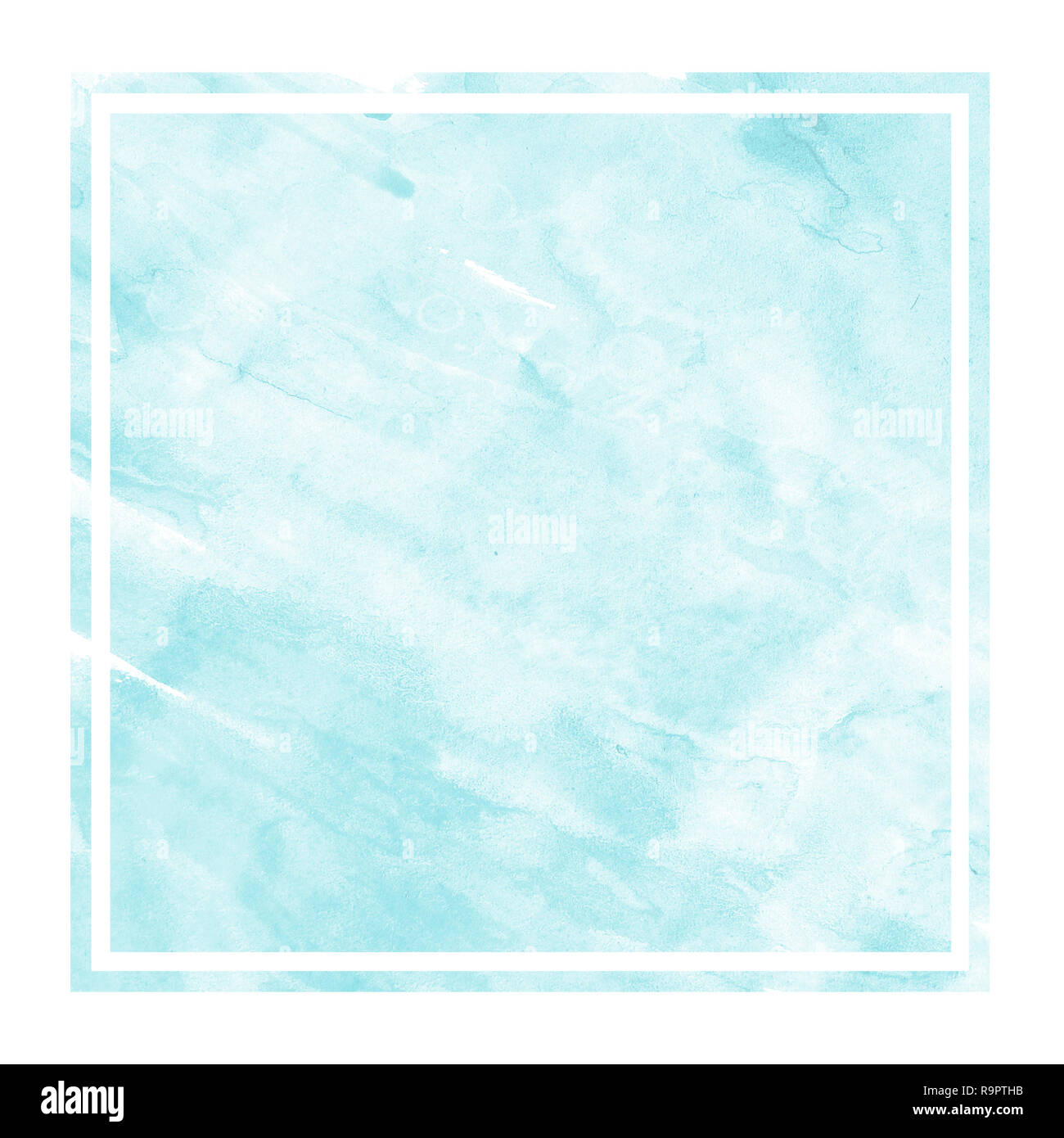 Light blue hand drawn watercolor rectangular frame background texture ...