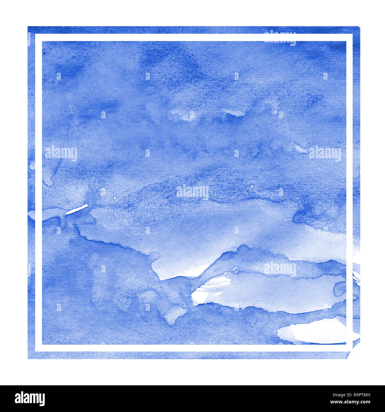 Blue hand drawn watercolor rectangular frame background texture with ...