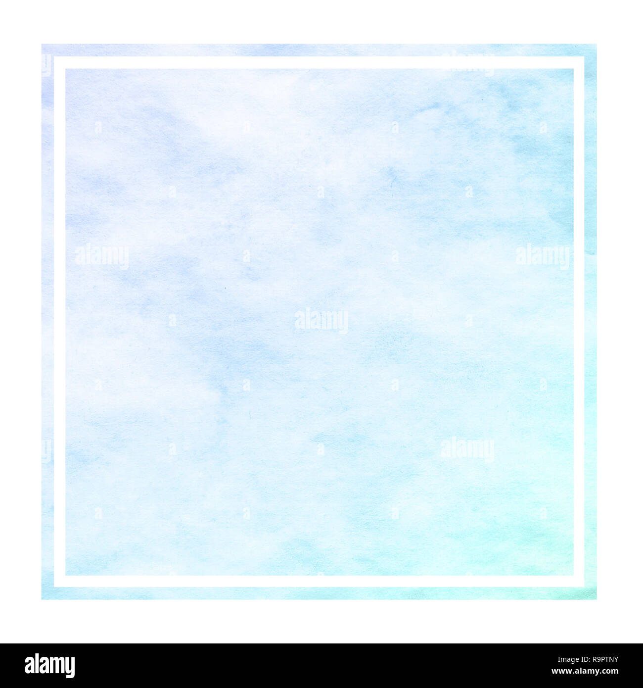 Cold blue hand drawn watercolor rectangular frame background texture ...