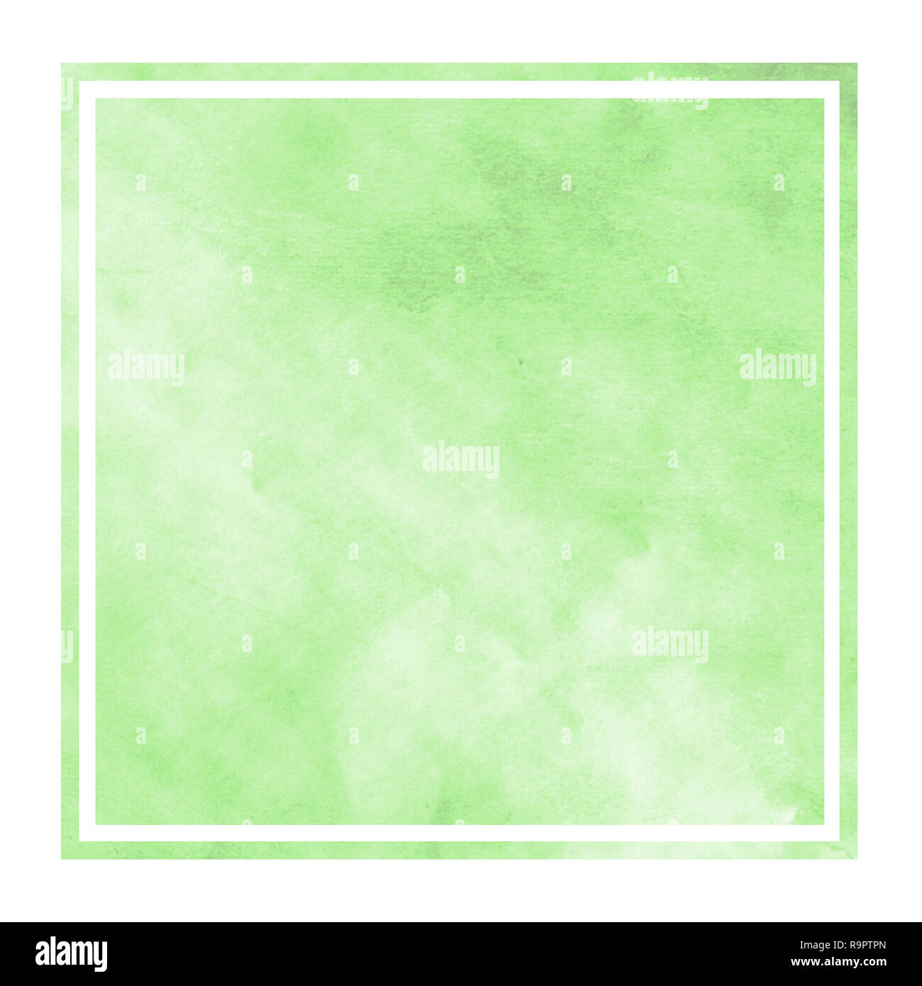 Green hand drawn watercolor rectangular frame background texture with ...