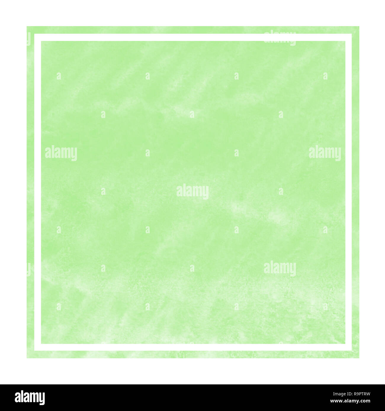Green hand drawn watercolor rectangular frame background texture with ...