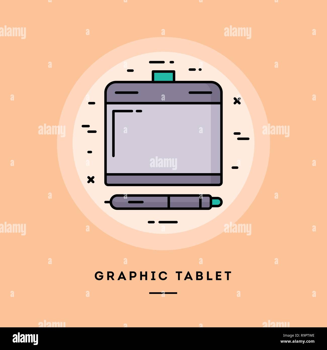 Graphic tablet, flat design thin line banner. Vector illustration Stock ...