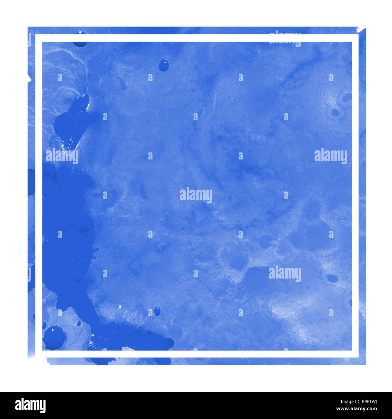 Blue hand drawn watercolor rectangular frame background texture with ...