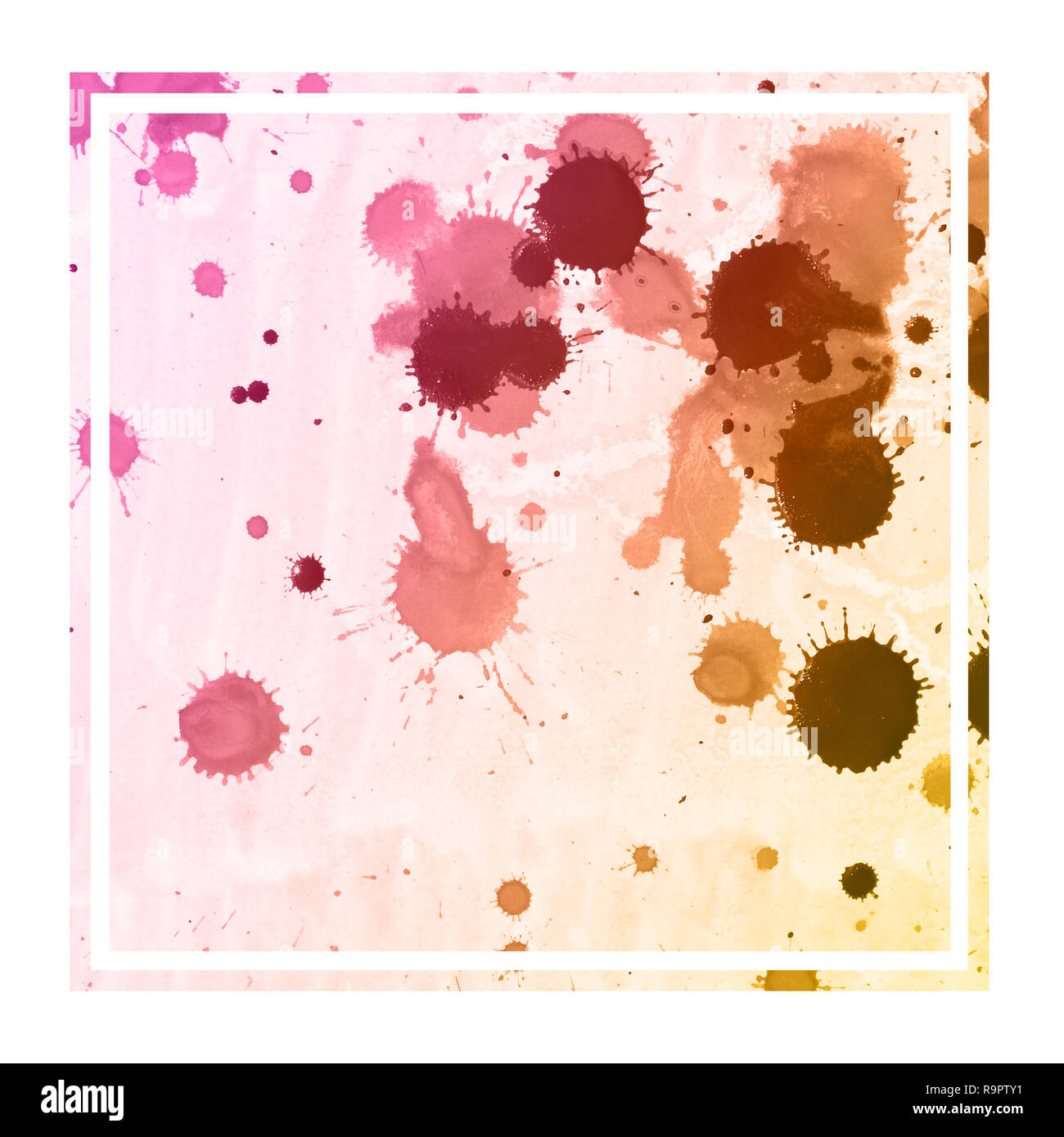 Warm orange hand drawn watercolor rectangular frame background texture ...