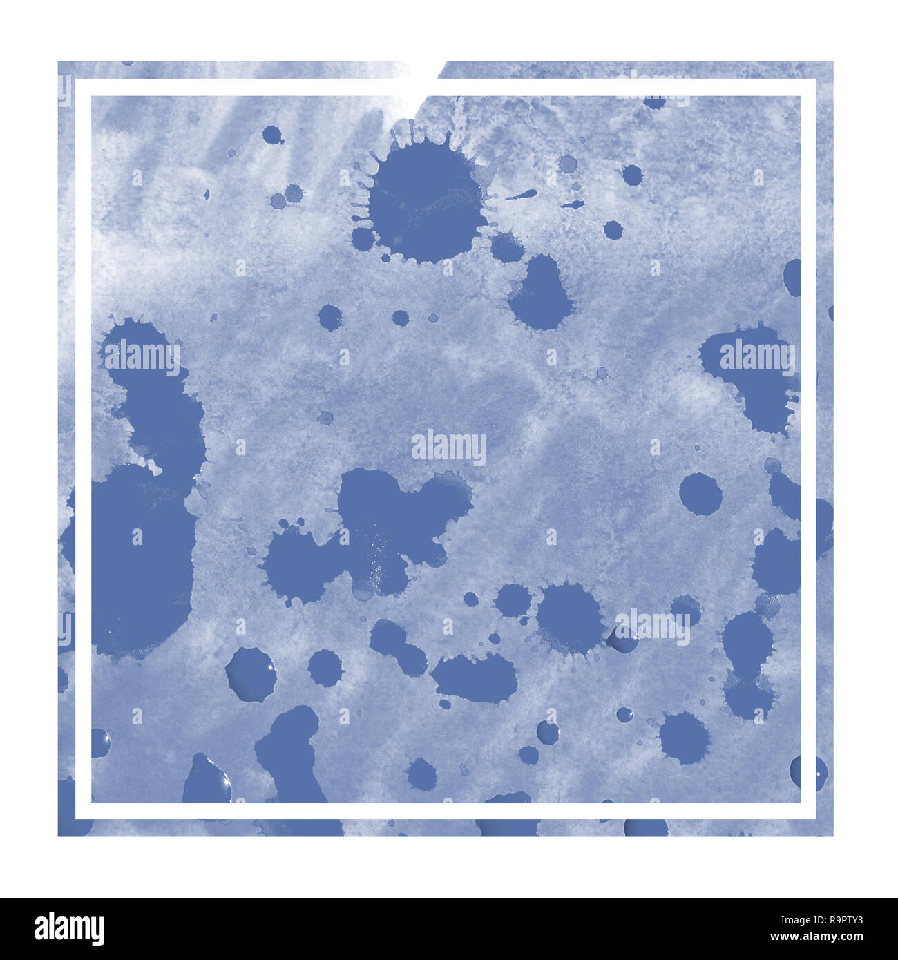 Dark blue hand drawn watercolor rectangular frame background texture ...