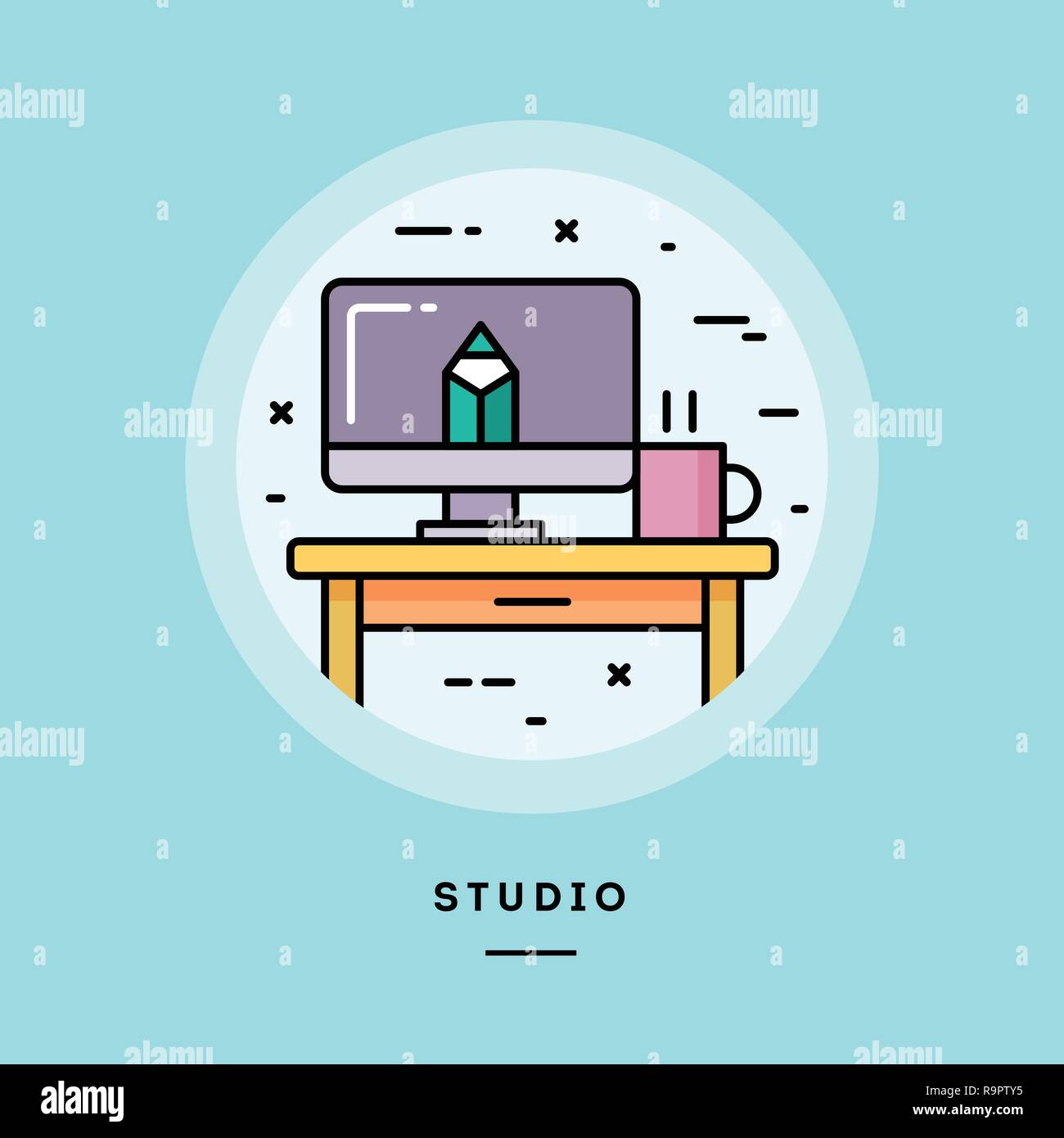 Studio, flat design thin line banner. Vector illustration Stock Vector ...