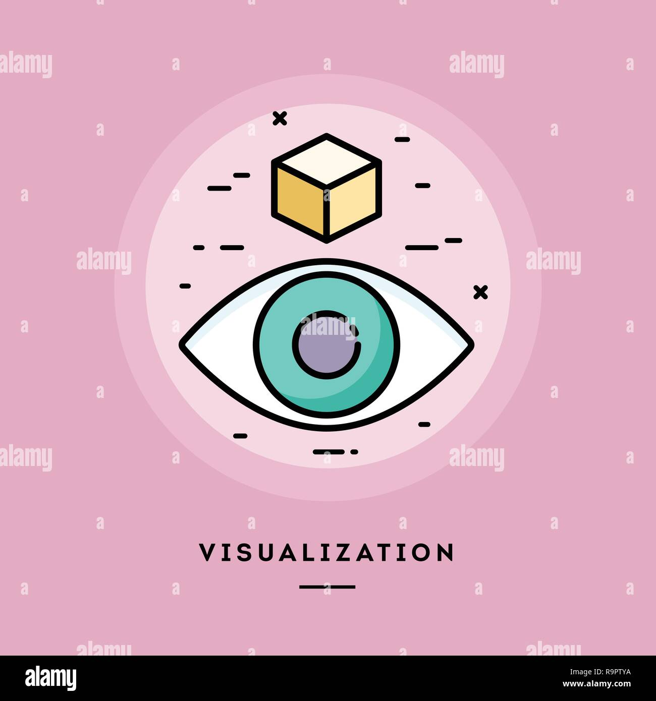 Visualization, flat design thin line banner. Vector illustration Stock ...
